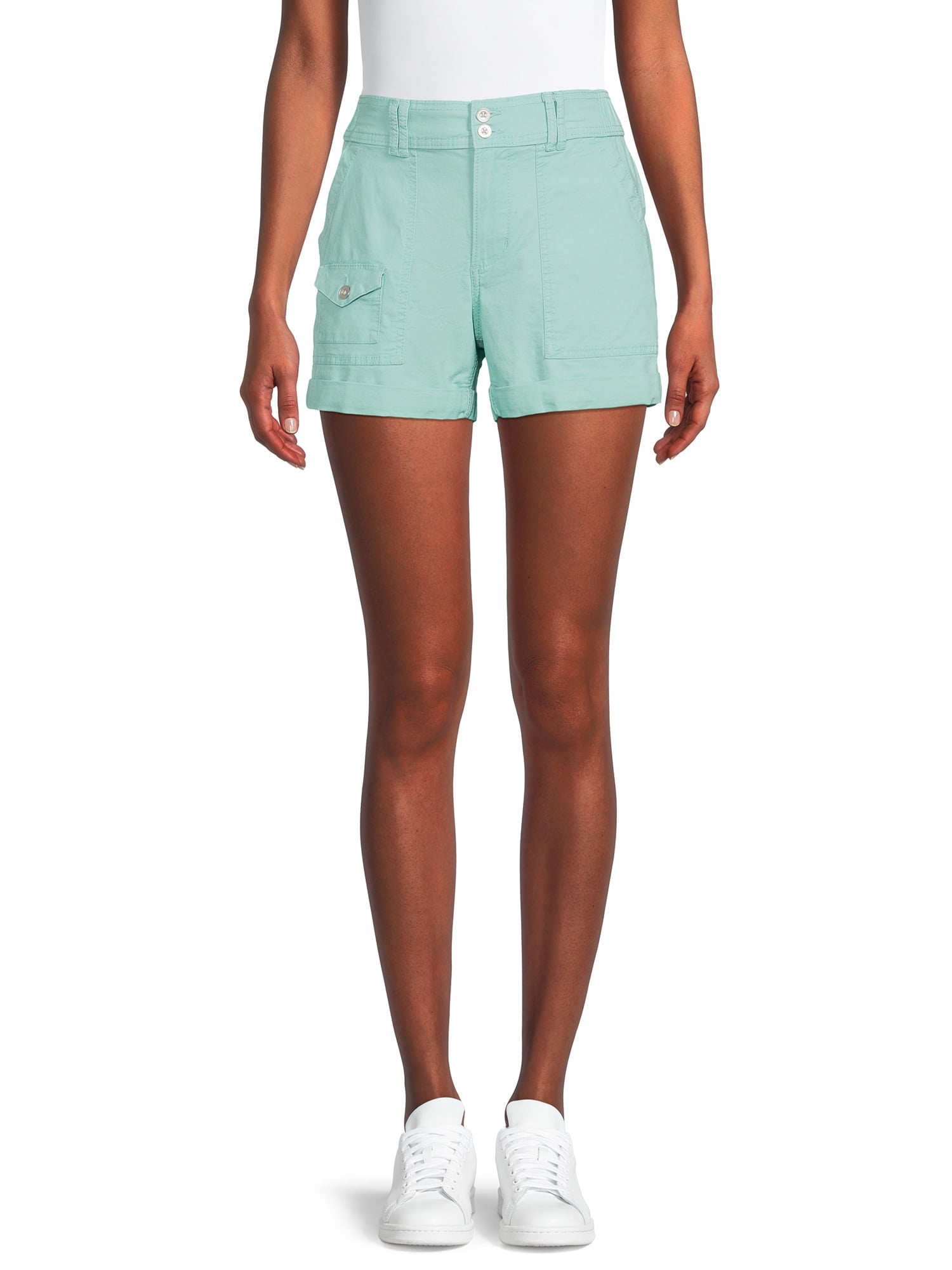 Time and Tru Women's Roll Cuff Utility Shorts - Mid-Rise, Stretchy ...