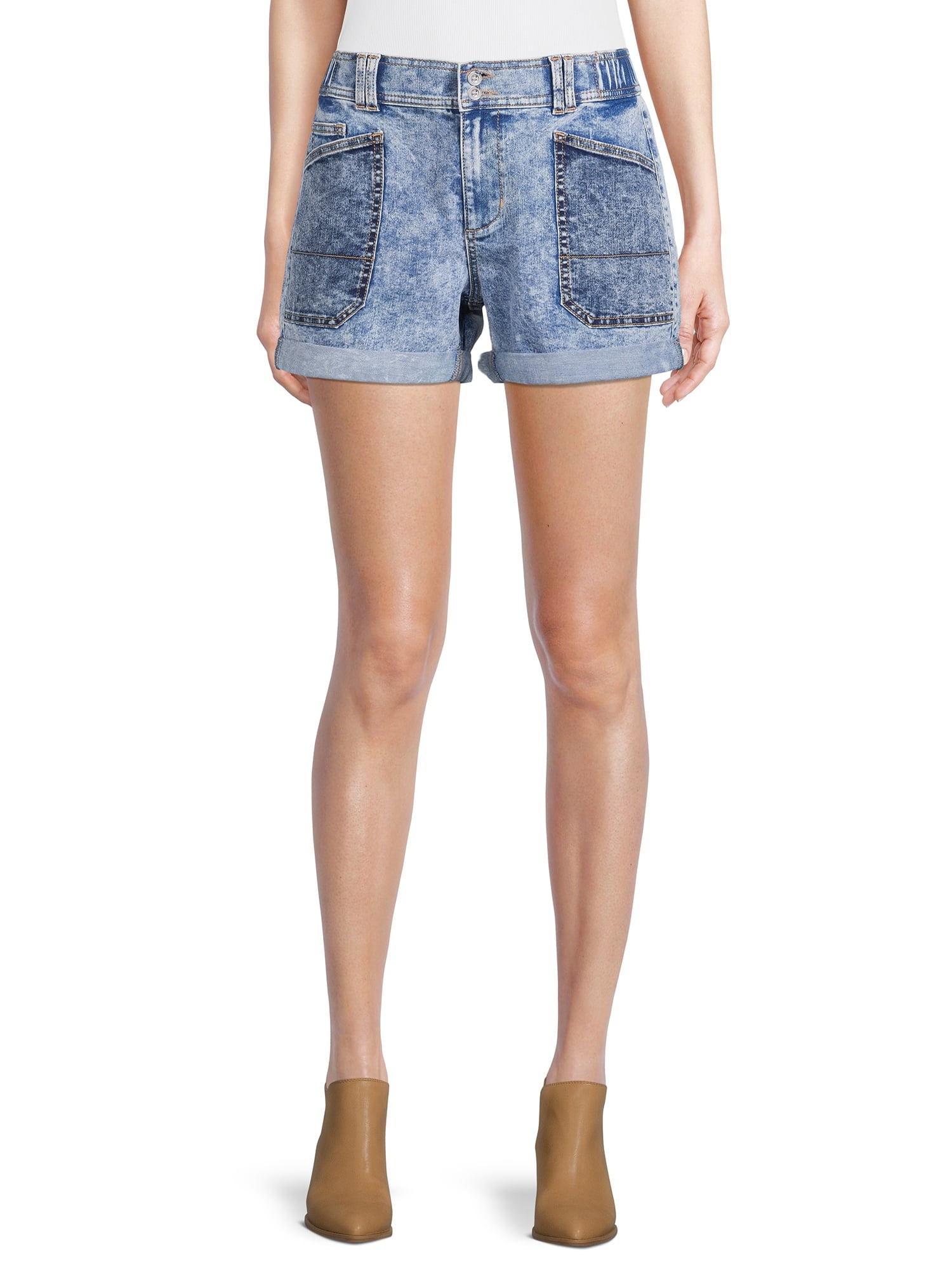 Time and Tru Women's Roll Cuff Utility Shorts - Walmart.com