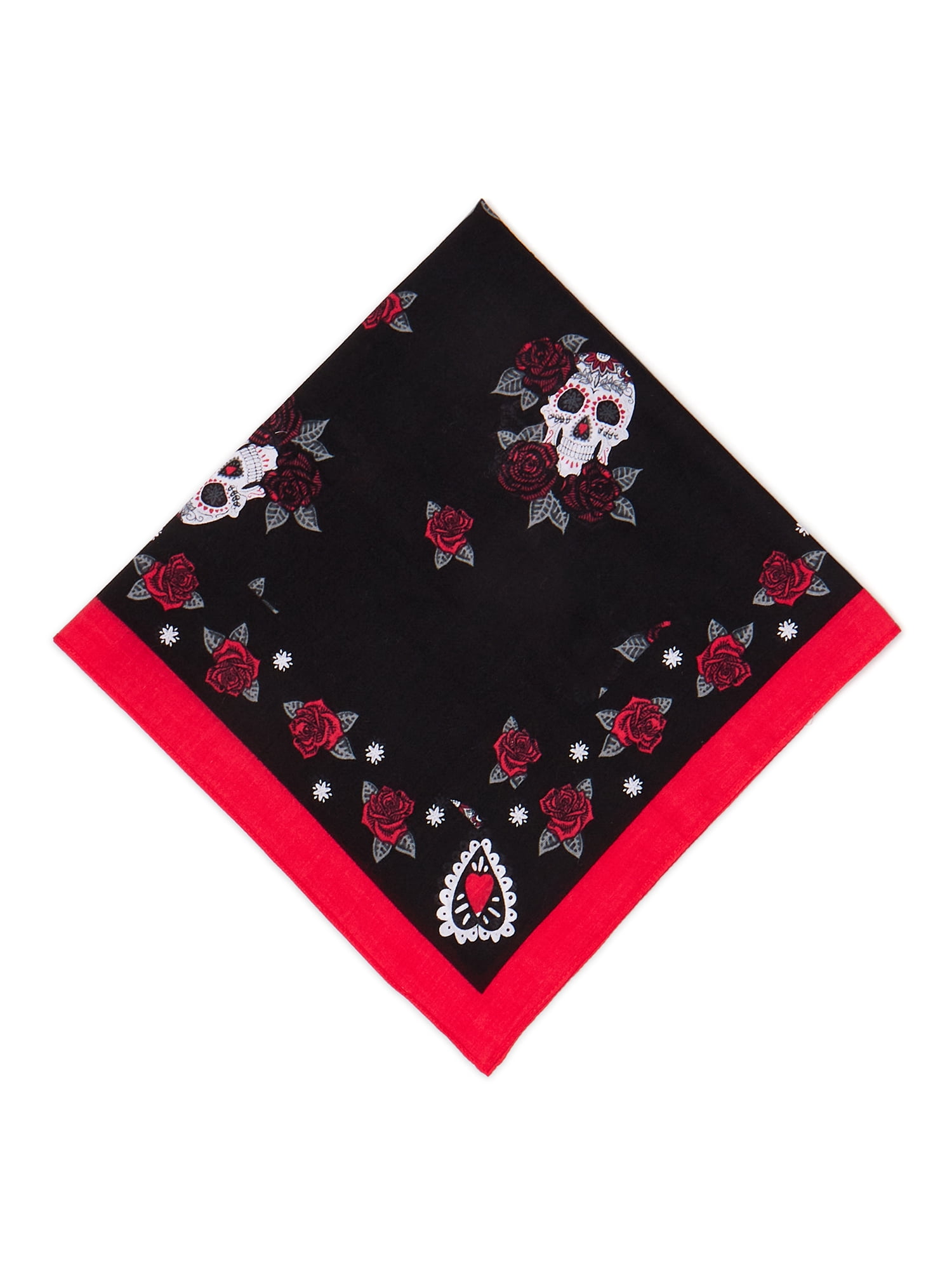 Time and Tru Women's Rose and Skulls Bandana, Red Rover Black Soot, 21. ...