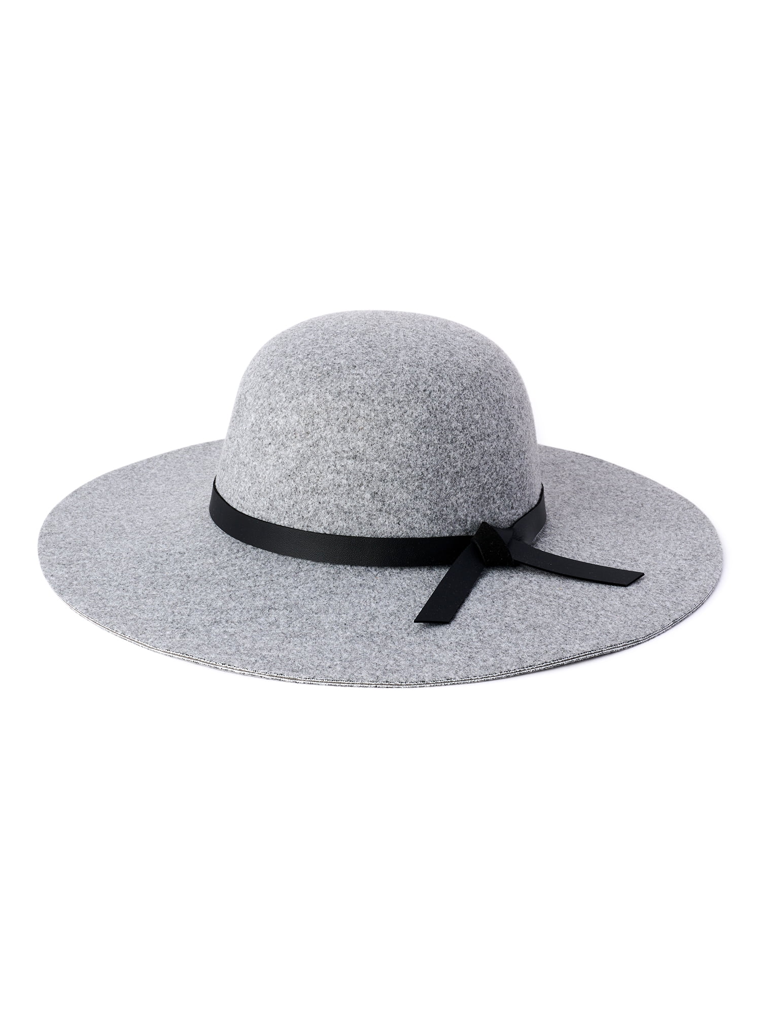 Time and Tru Women’s Wide Brim Fedora Hat with Faux Leather Trim ...