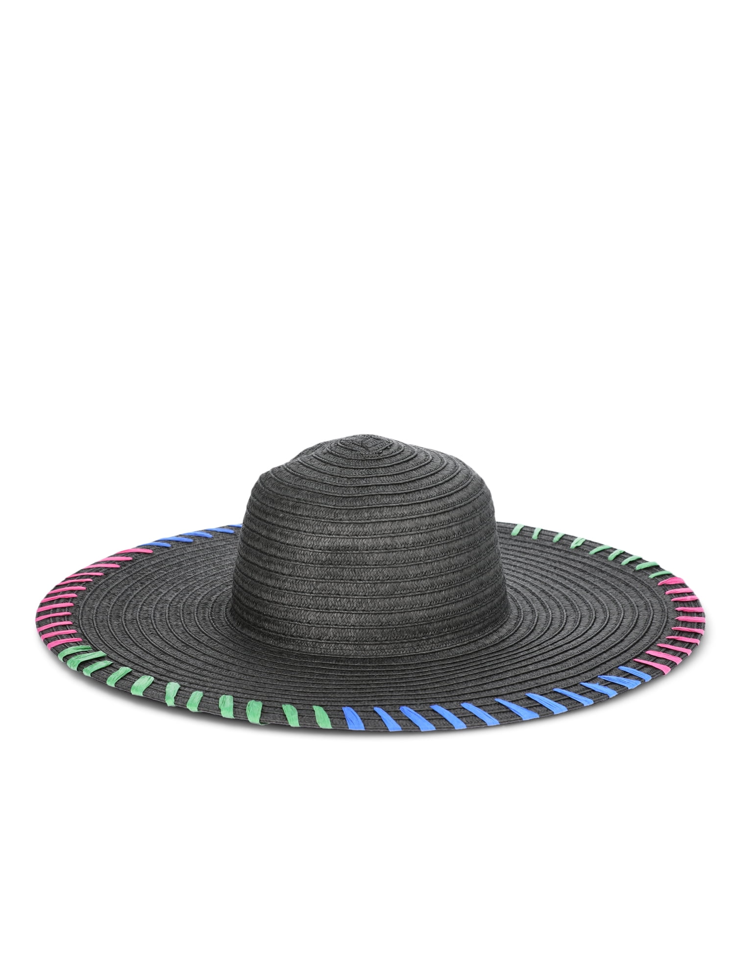 Time and Tru Women's Round Crown Straw Floppy with Whipstitching, One ...