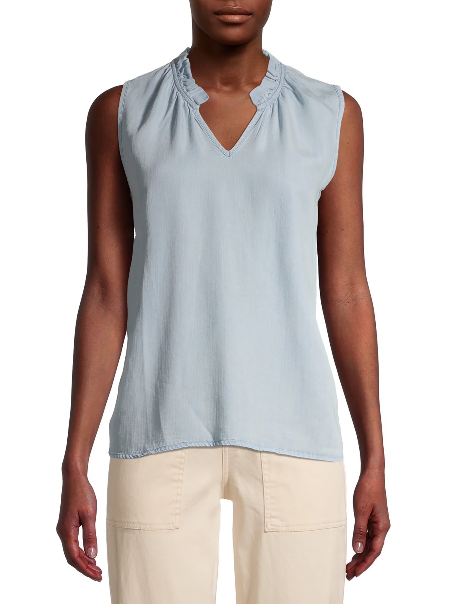 Time and Tru Women's Ruffle Collar Tank Top - Walmart.com