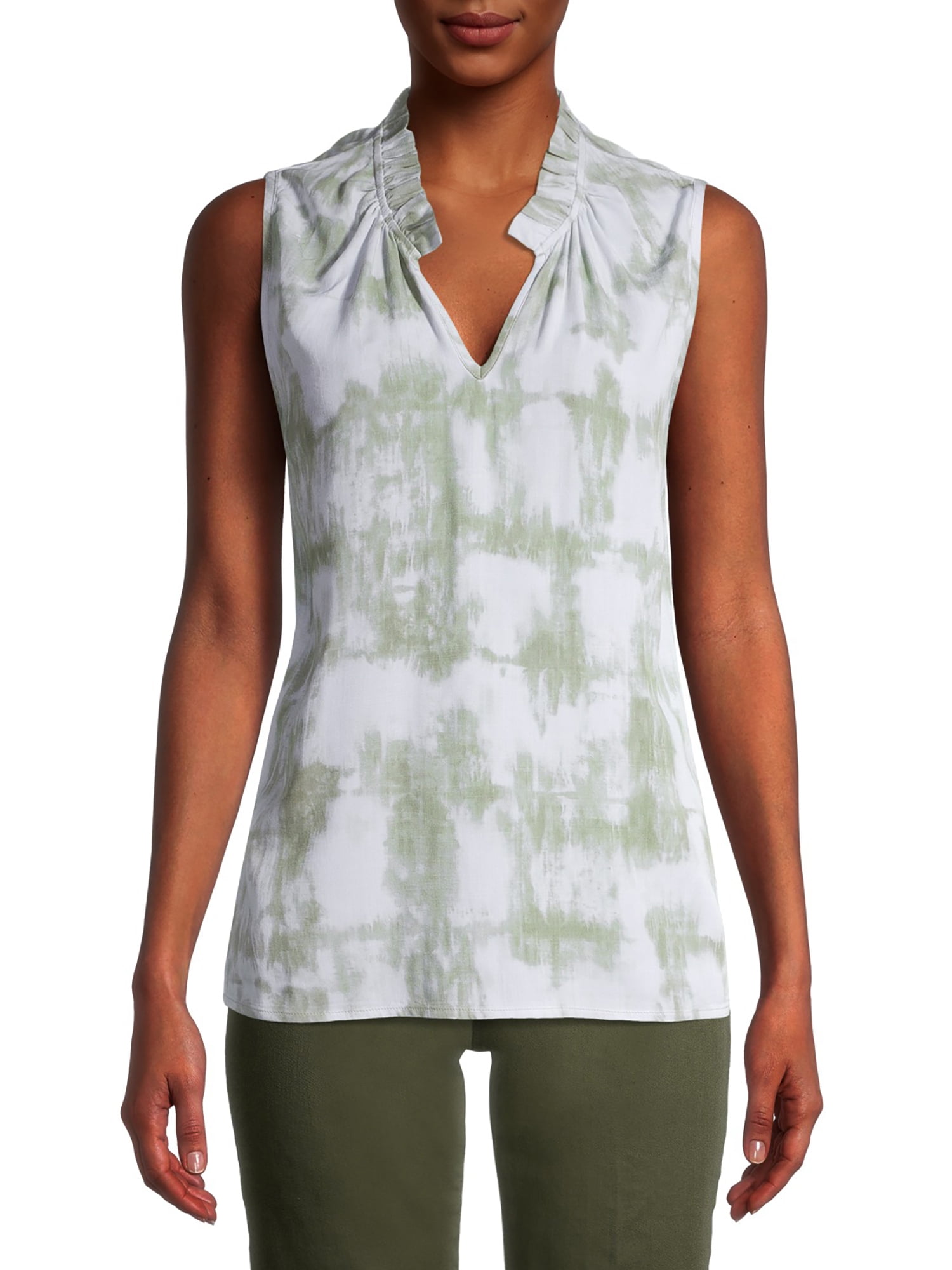 Time and Tru Women's Ruffle Collar Tank Top - Walmart.com