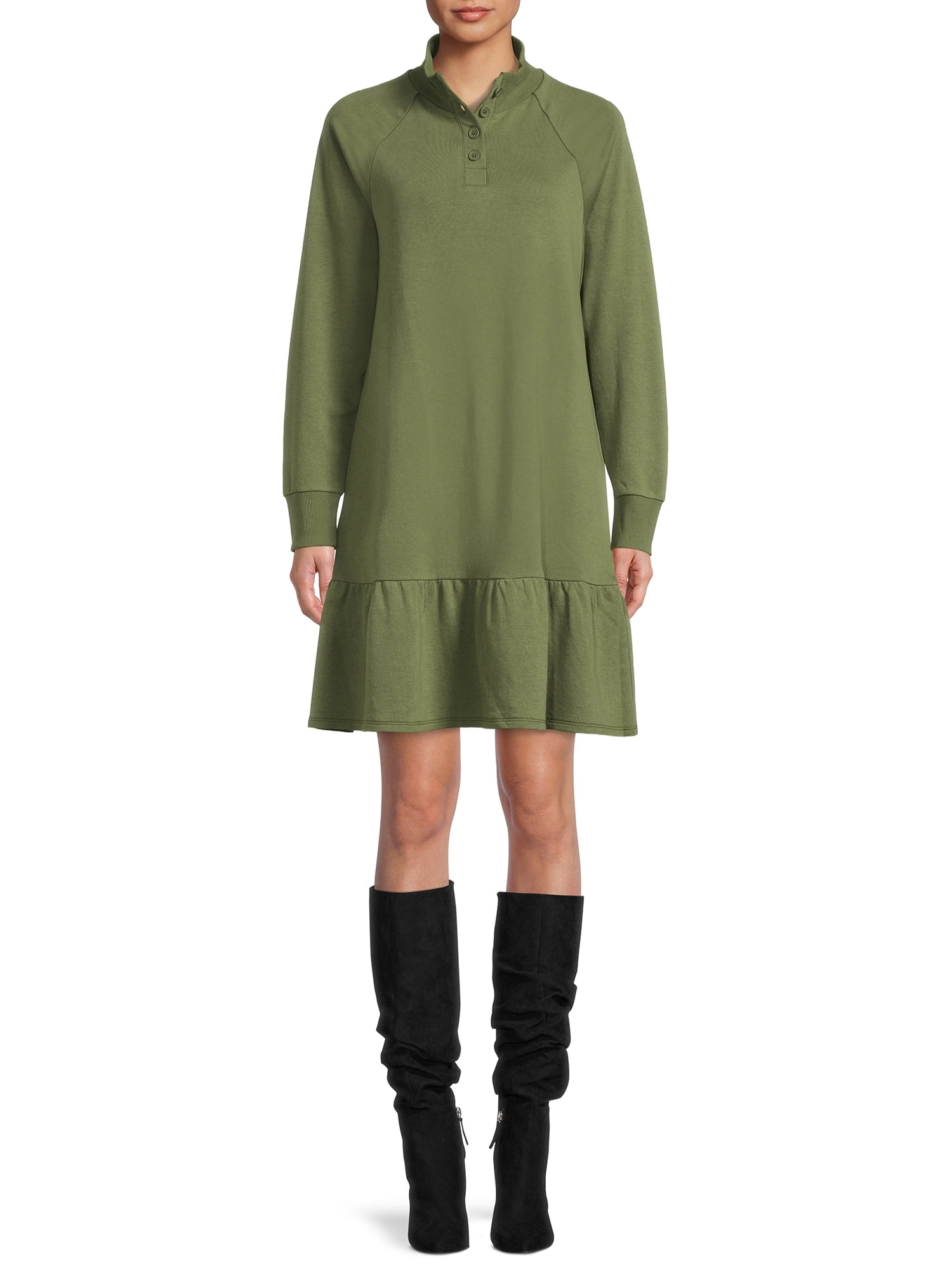 Time and Tru Women's Ruffle Hem Henley Dress - Walmart.com