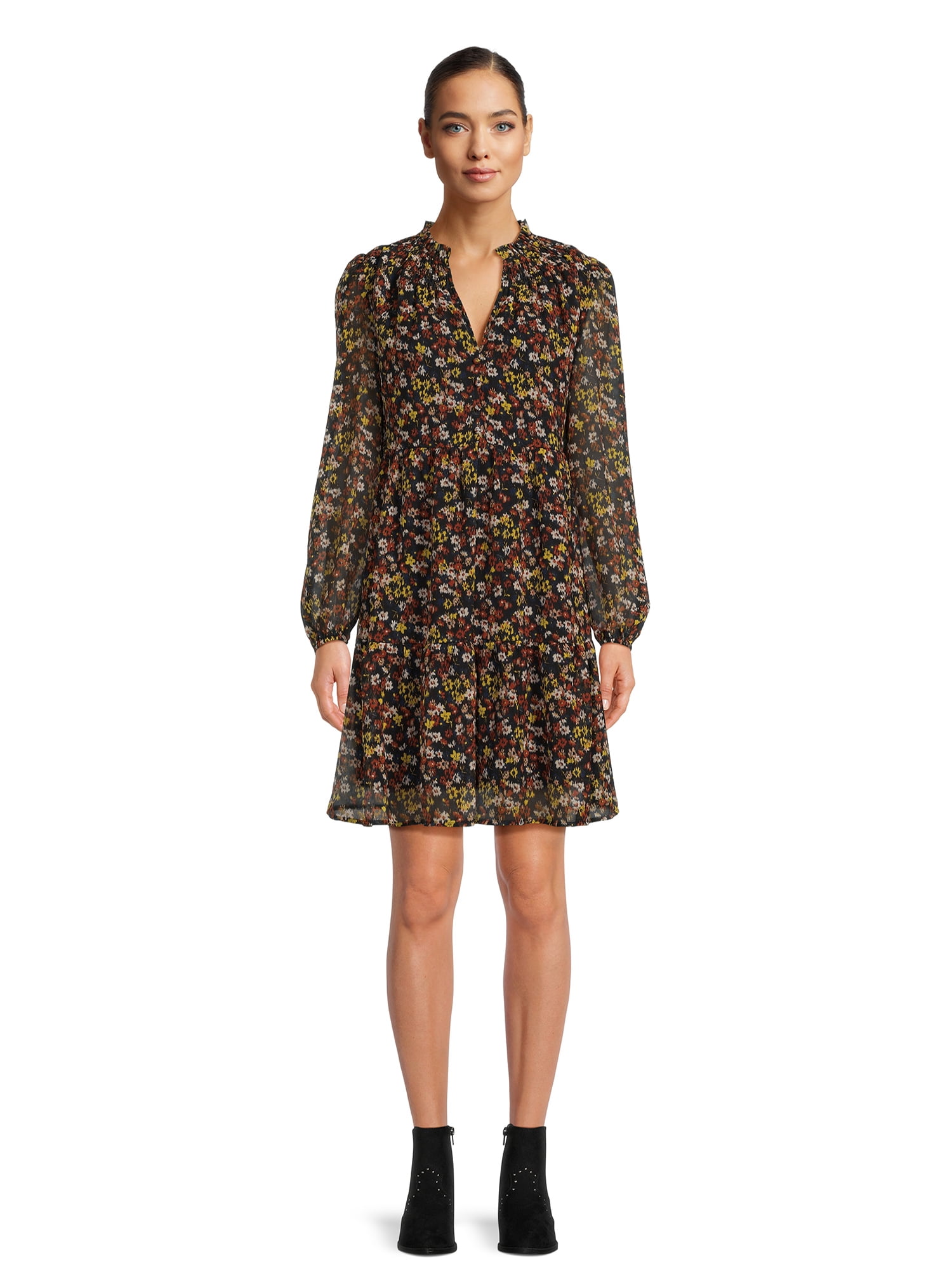 Time and Tru women's Ruffle Neck Mini Dress - Walmart.com