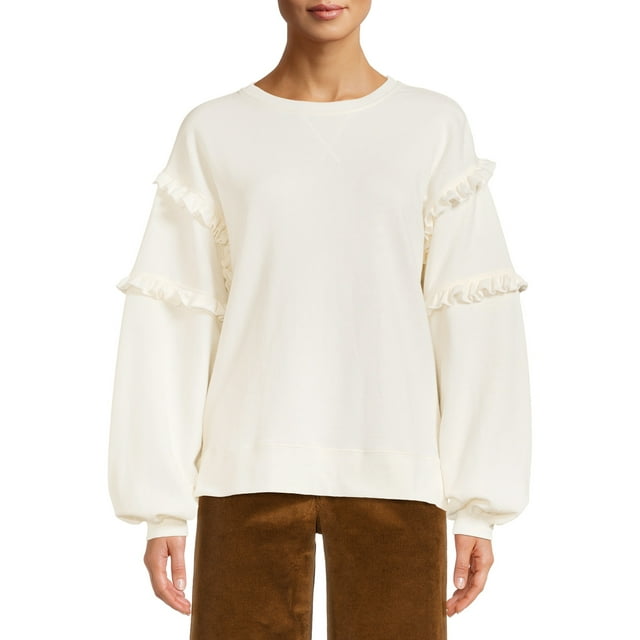 Time and Tru Women's Ruffle Sleeve Sweatshirt, Sizes XS-3XL - Walmart.com