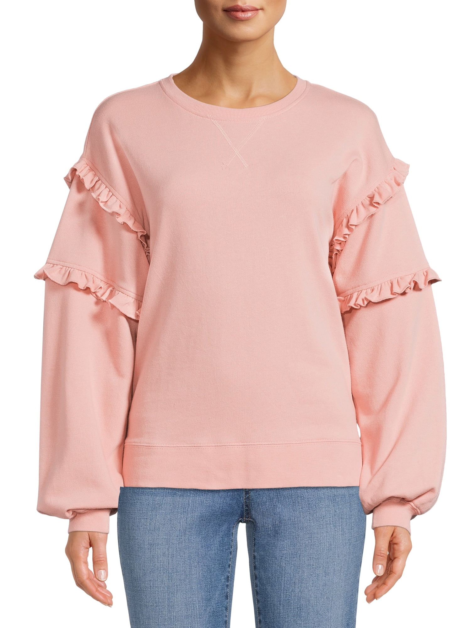 Time and Tru Women's Ruffle Sleeve Sweatshirt, Sizes XS-3XL - Walmart.com