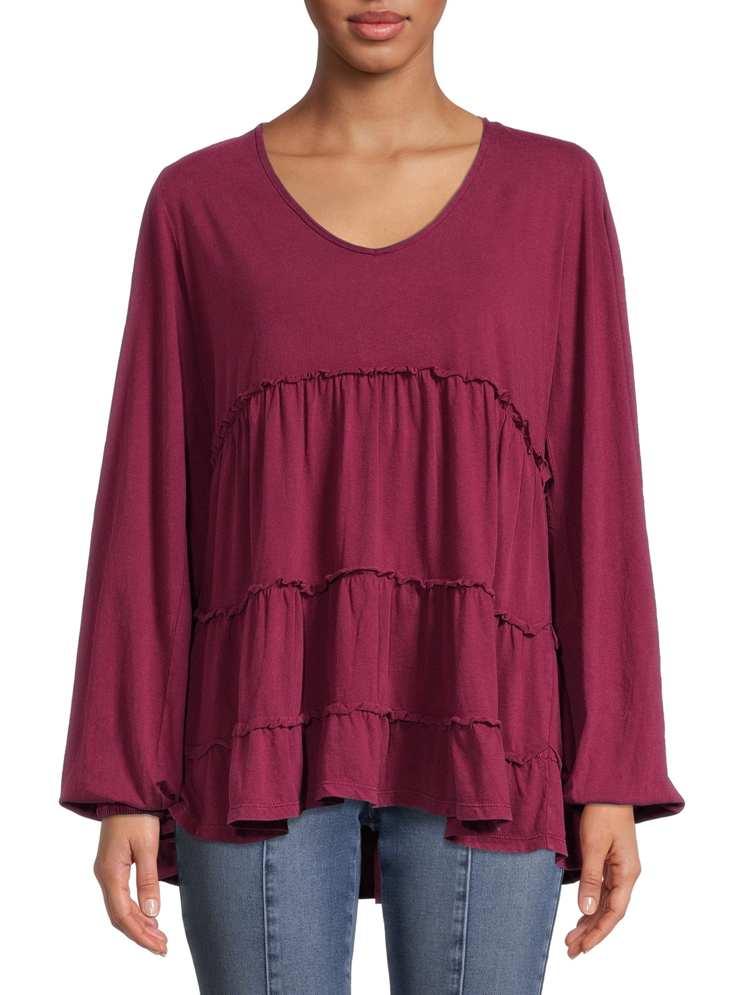 Time and Tru Women's Ruffle Tiered Top - Walmart.com