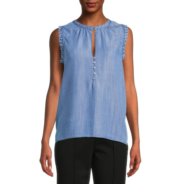 Time and Tru Women's Ruffle Trim Tank Top - Walmart Business Supplies