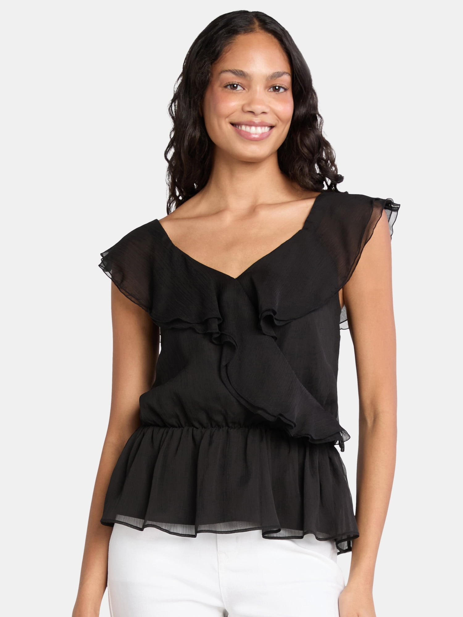 Time and Tru Women’s Ruffle Wrap Tank Top, XS-XXXL - Walmart.com