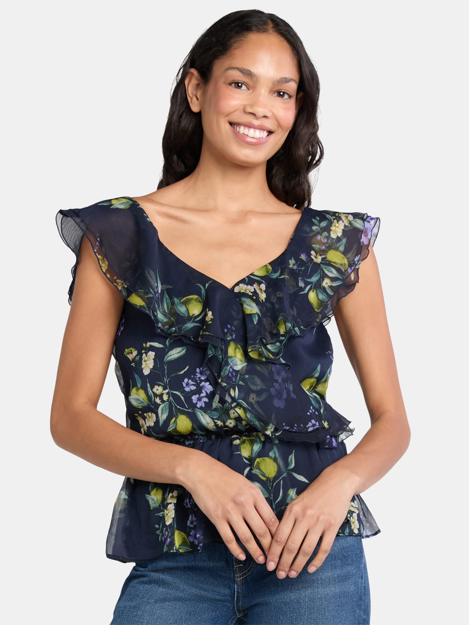 Time and Tru Women’s Ruffle Wrap Tank Top, XS-XXXL - Walmart.com