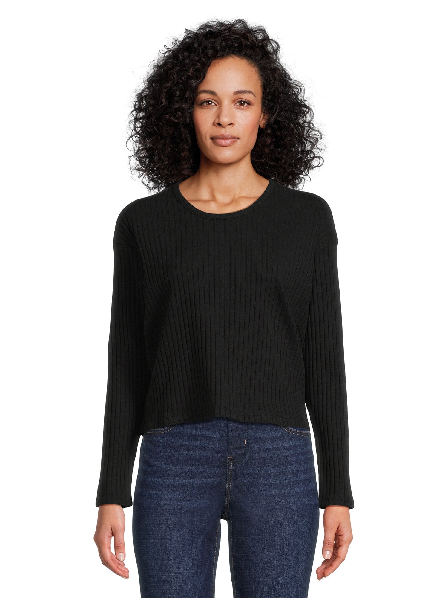 Time and Tru Women's Scoop Neck Rib Knit Top, Sizes XS-XXL - Walmart.com