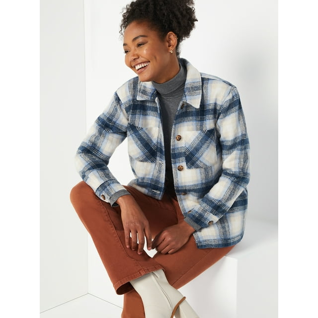 Time and Tru Shacket - Fit Plaid Shirt Jacket - Walmart.com