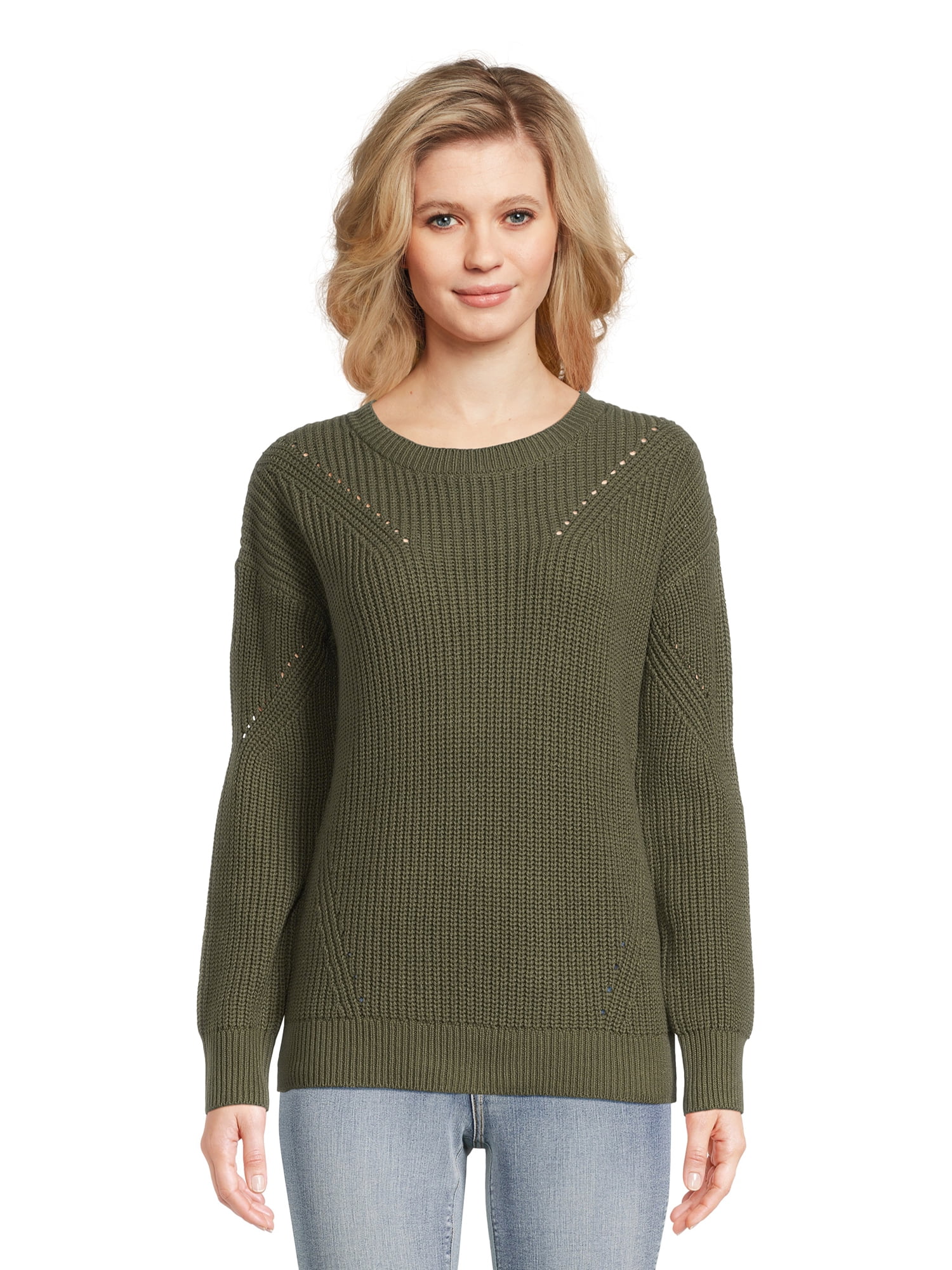 Time & Tru Women's Shaker Knit Sweater, Midweight, XS-XXXL, Casual ...
