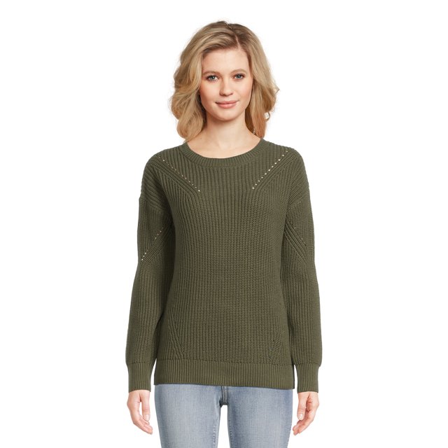 Time and Tru Women's Shaker Knit Sweater, Midweight, Sizes XS-XXXL ...