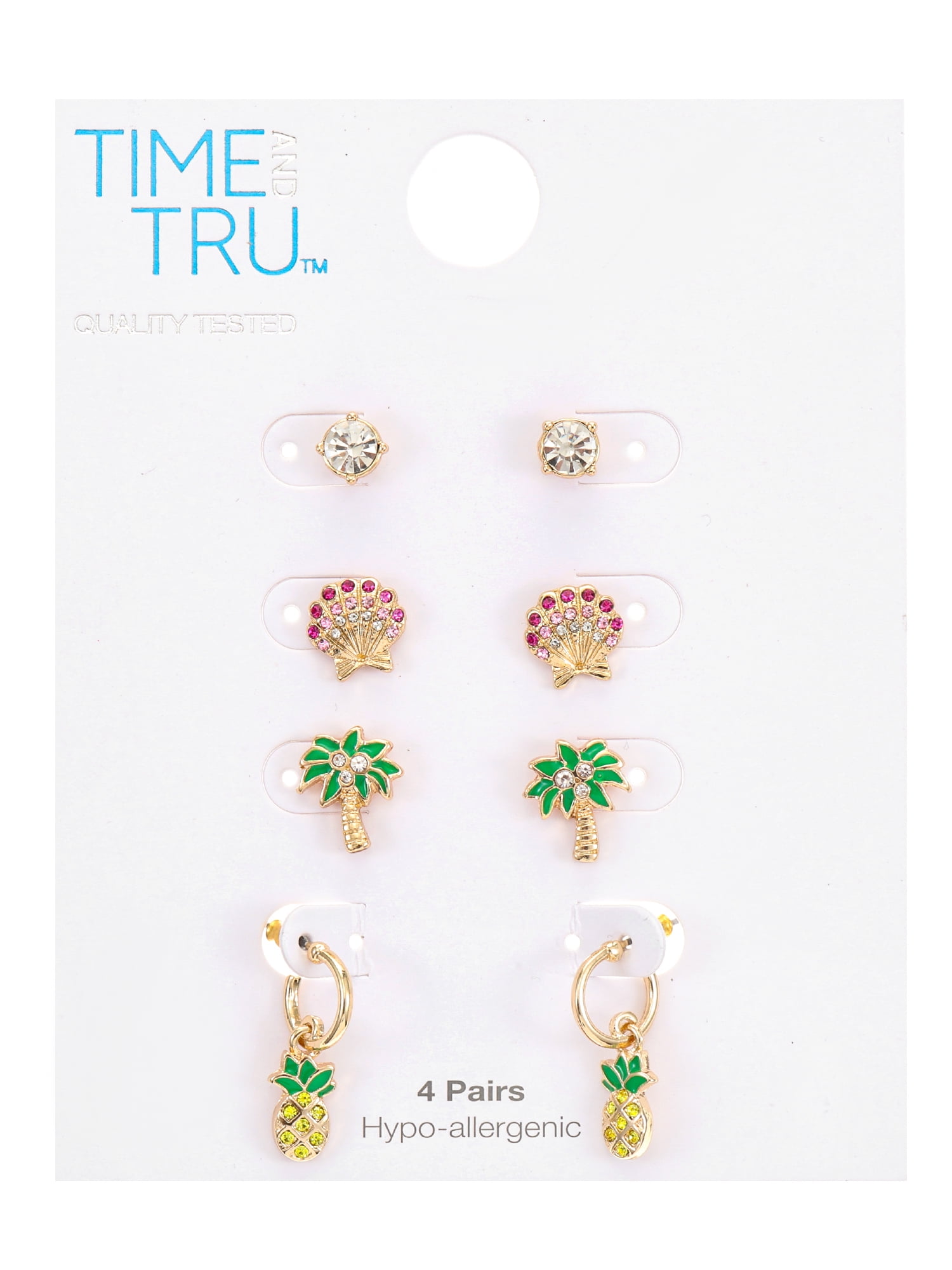 Time and Tru Women's Shimmering Earrings Set, 4-Pack - Walmart.com