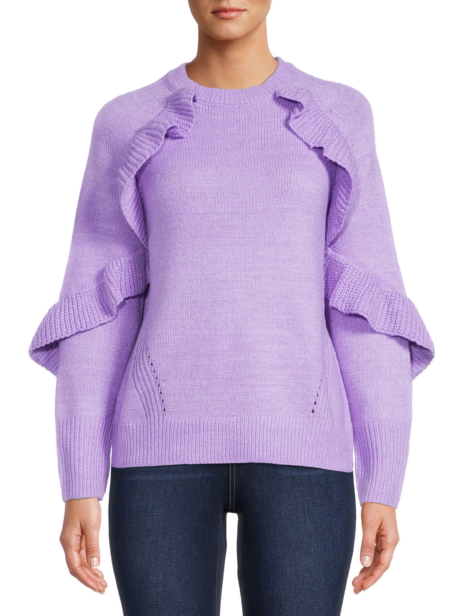 Time and Tru Women's Shimmering Ruffle Sweater - Walmart.com