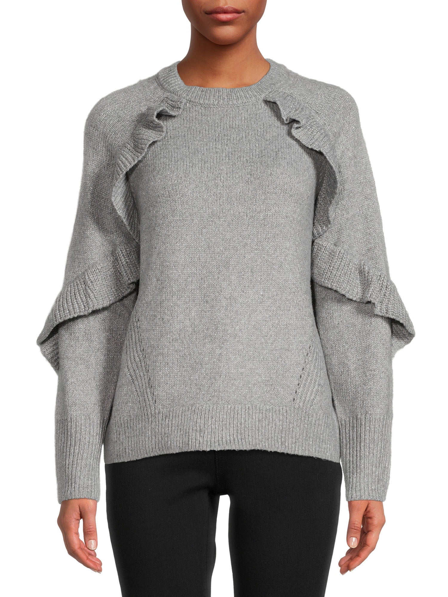 Time and Tru Women's Shimmering Ruffle Sweater - Walmart.com