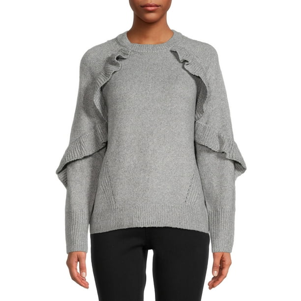 Time and Tru Women's Shimmering Ruffle Sweater - Walmart.com
