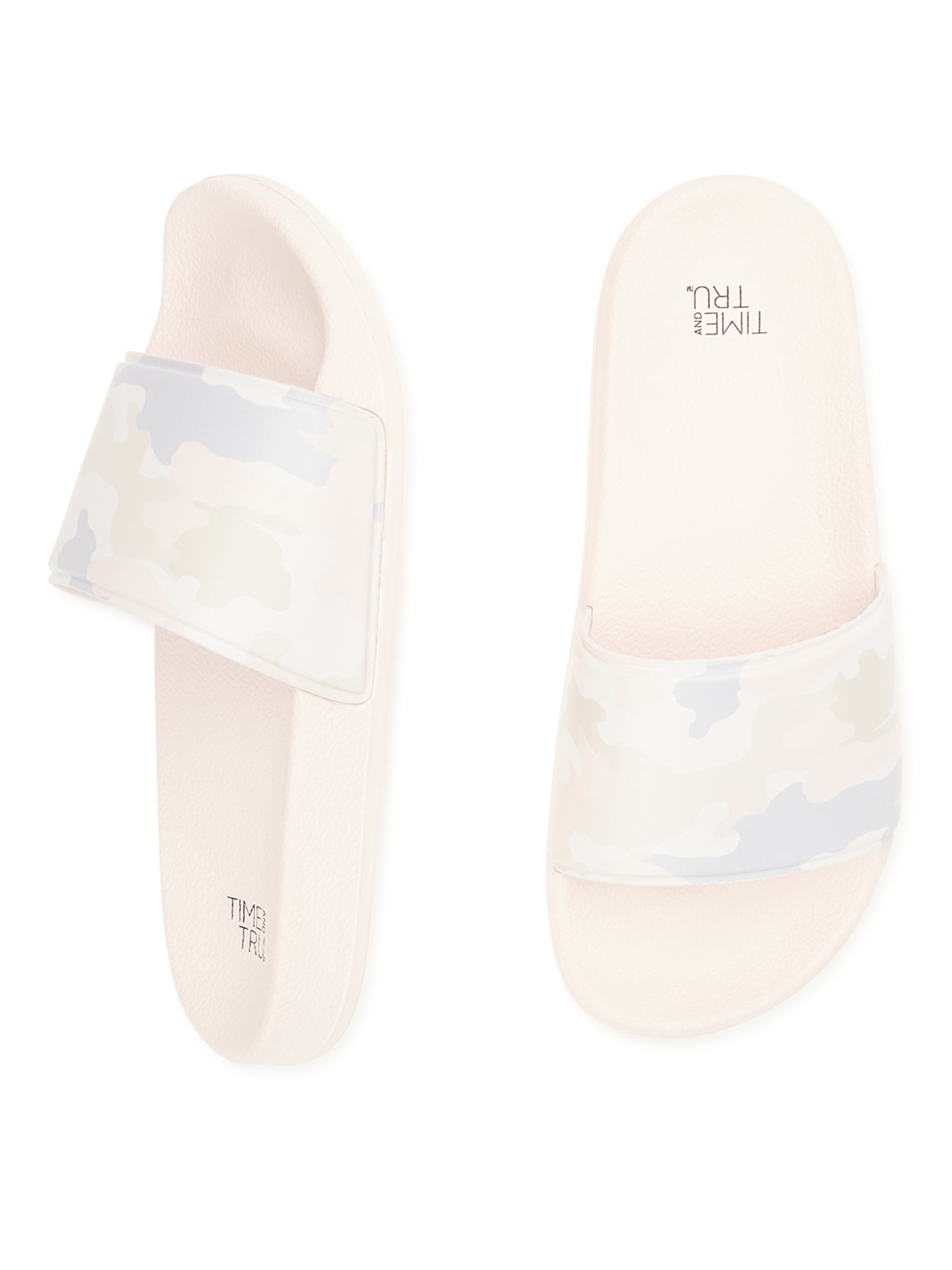 Time and Tru Women's Comfortable Slip-On Pool Slide Sandals, Black ...