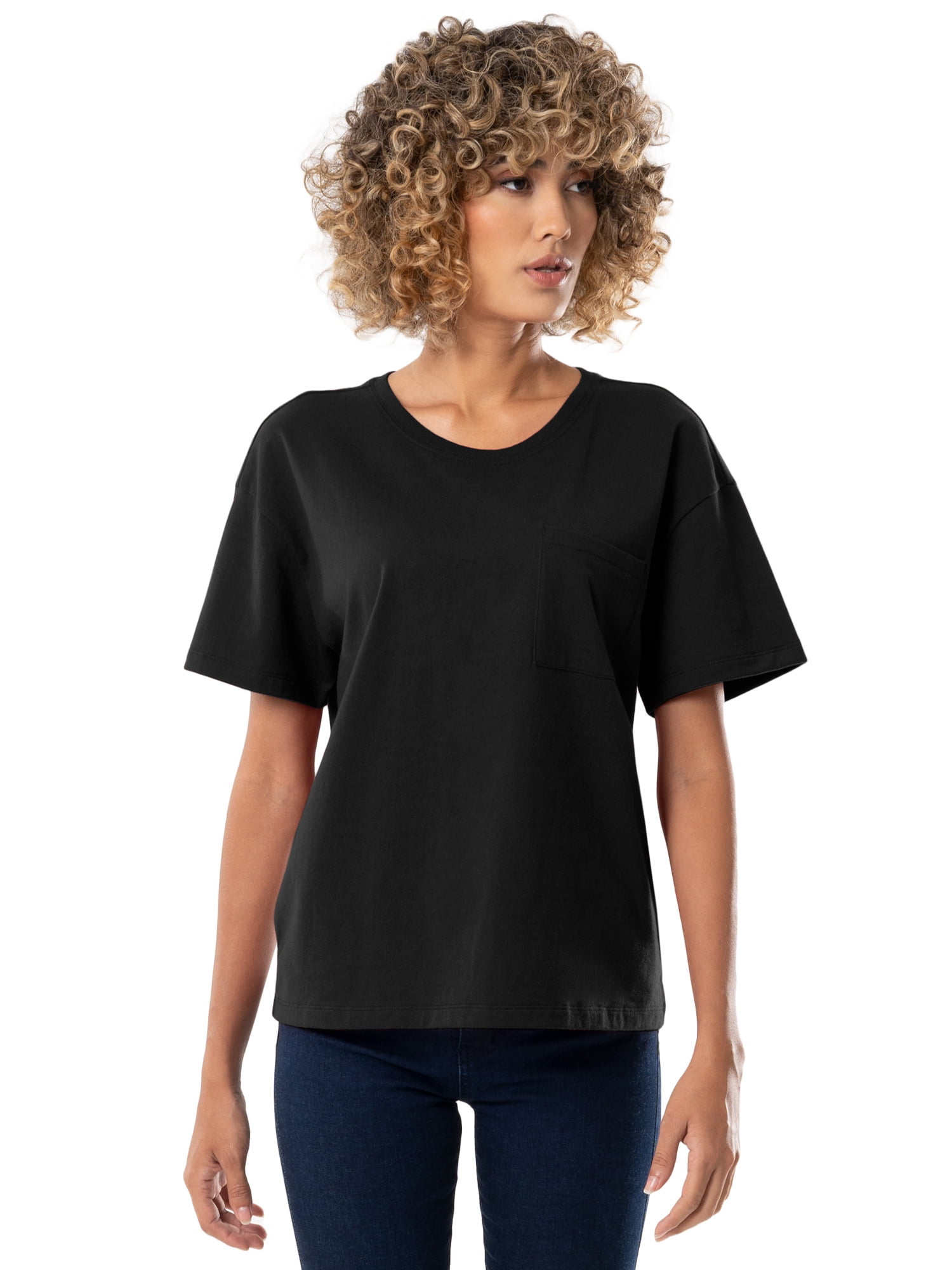 Time and Tru Women's Short Sleeve Boyfriend Pocket T-Shirt, XS-XXXL ...