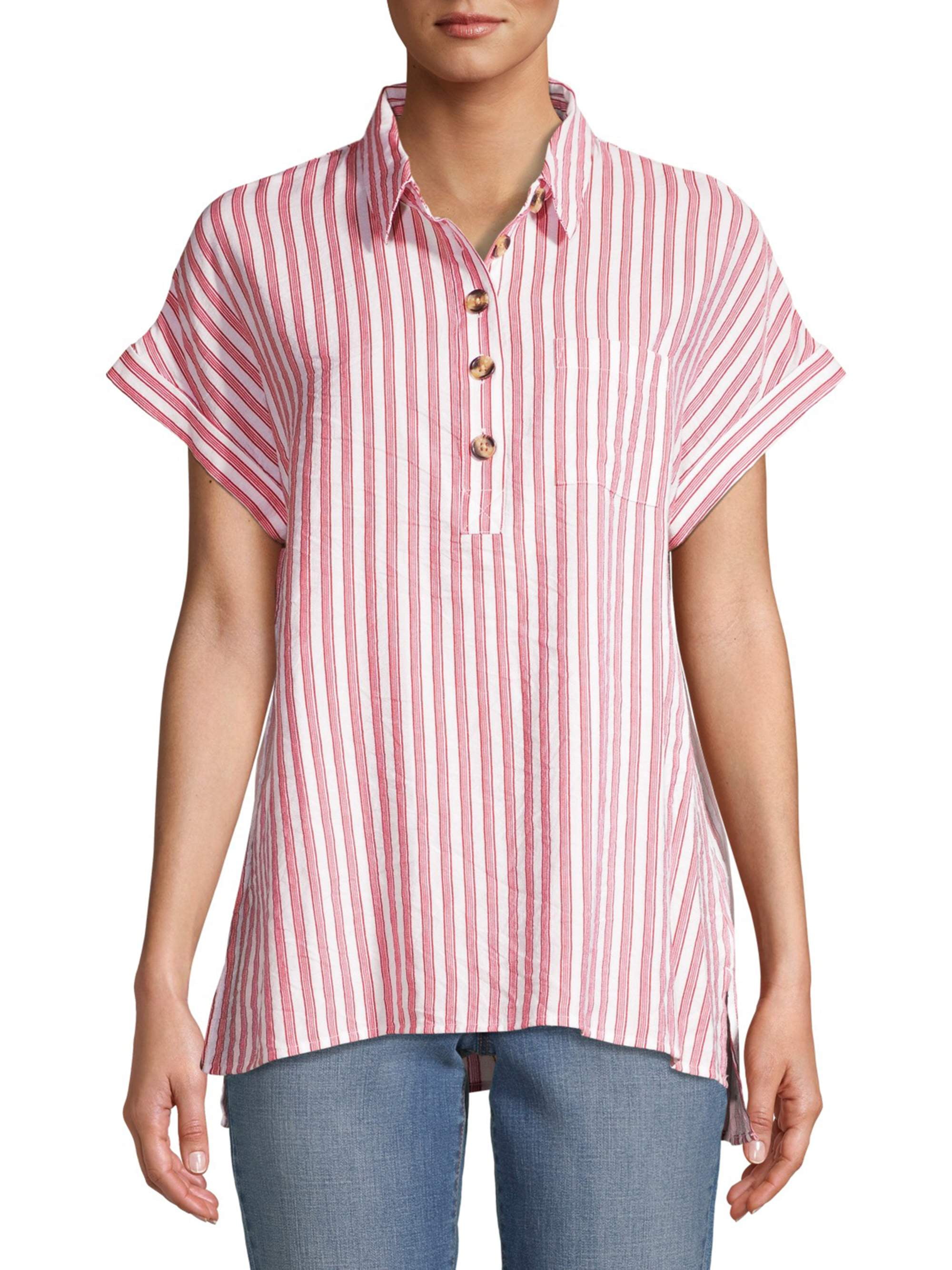 Time and Tru Women's Short Sleeve Button Tunic - Walmart.com