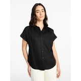 Time and Tru Women's Chambray Camp Shirt with Short Sleeves, Sizes XS ...