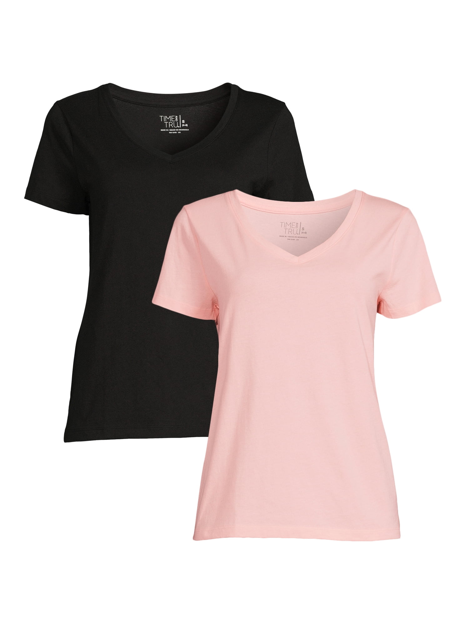 Time and Tru Women's Short Sleeve Core V-Neck Tee (2 Pack) - Walmart.com