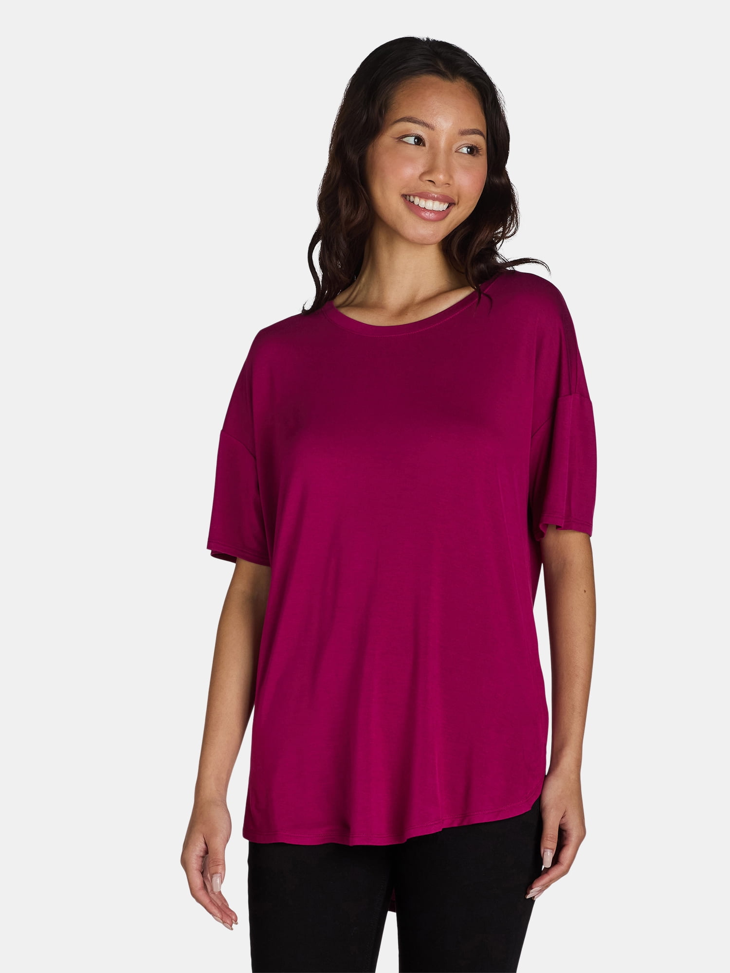 Time and Tru Women's Crewneck Tunic Tee with Short Sleeves, Sizes XS ...