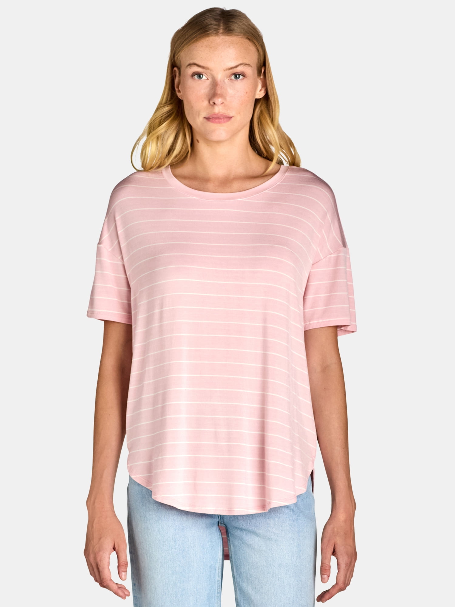 Time and Tru Women's Crewneck Tunic Tee, Short Sleeves, XS-XXXL ...