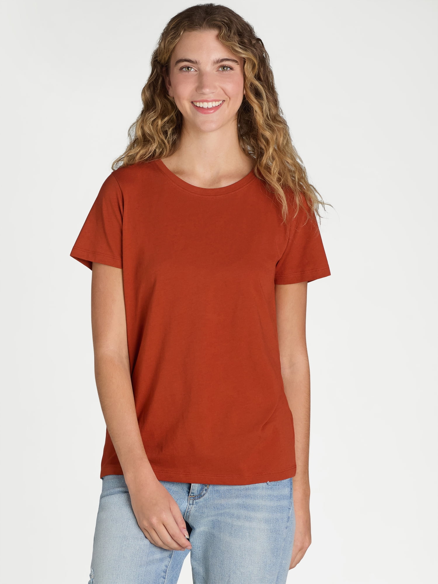 Time and Tru Women's Cotton Crewneck Tee with Short Sleeves, Size XS ...