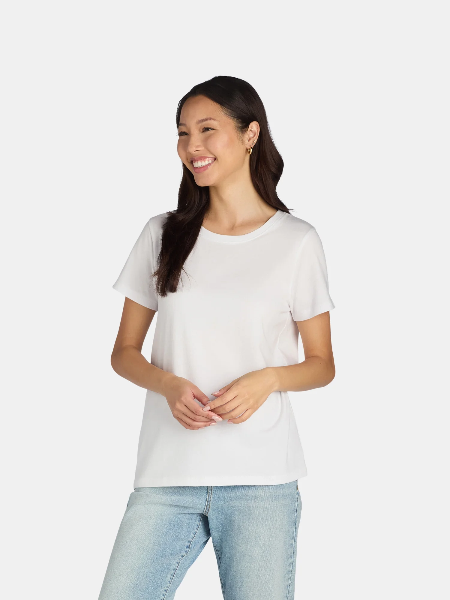 Time and Tru Women's Cotton Crewneck Tee with Short Sleeves, Size XS-XXXL - Walmart.com