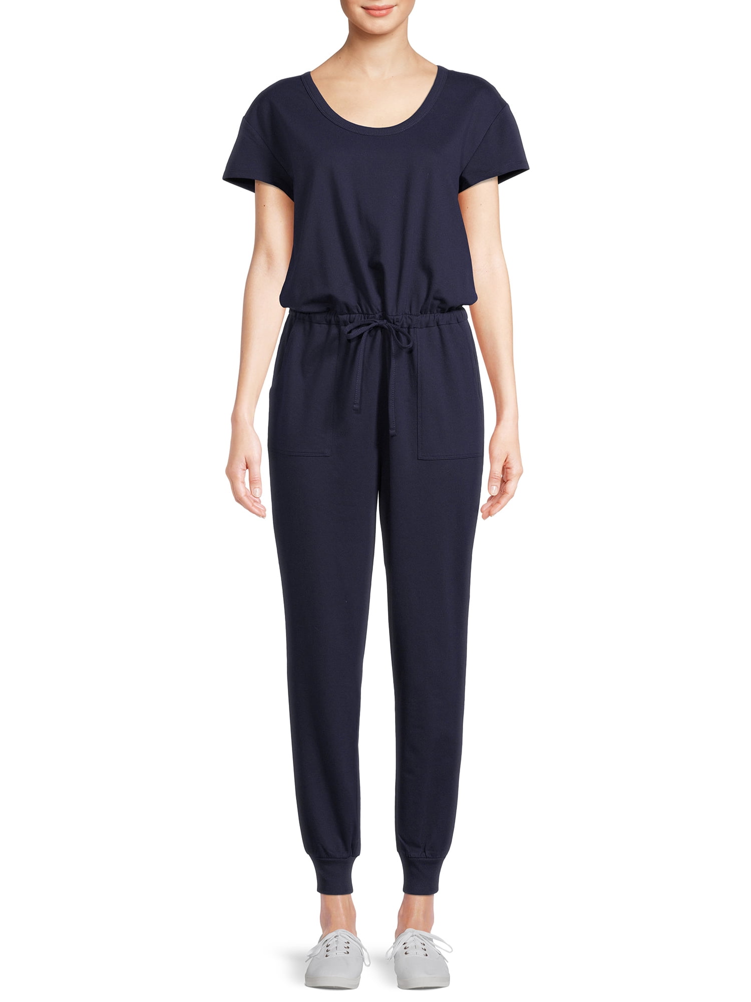 Time & Tru Women's Knit Jumpsuit with Tie Waist and Pockets - Walmart.com