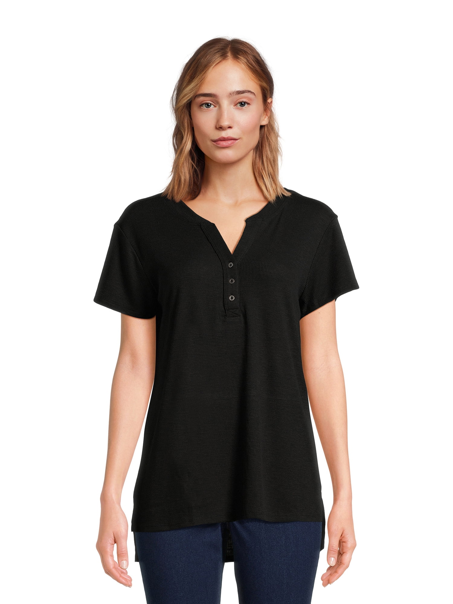 Time and Tru Women's Short Sleeve Henley - Walmart.com