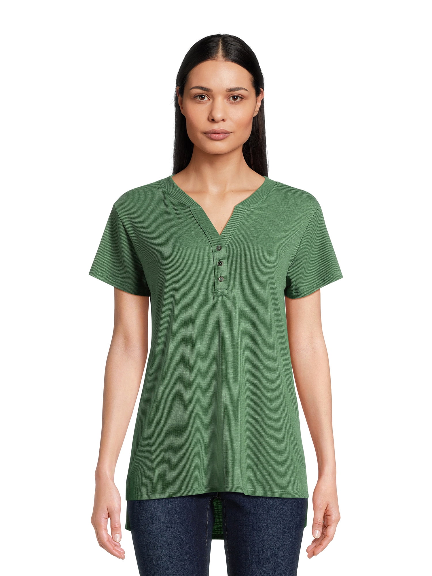 Time and Tru Women's Short Sleeve Henley - Walmart.com