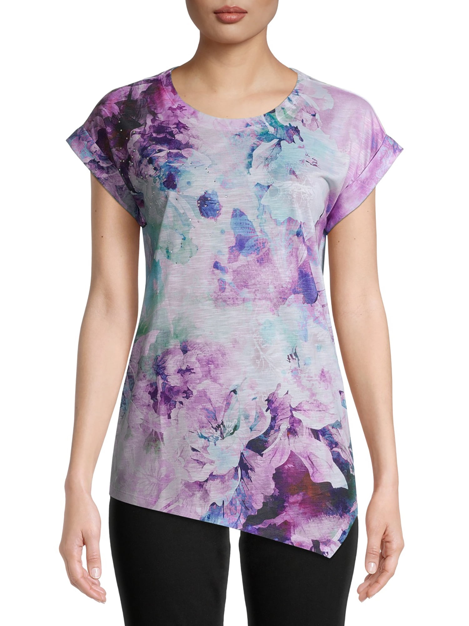 Time and Tru Women's Short Sleeve Sublimation Tee - Walmart.com