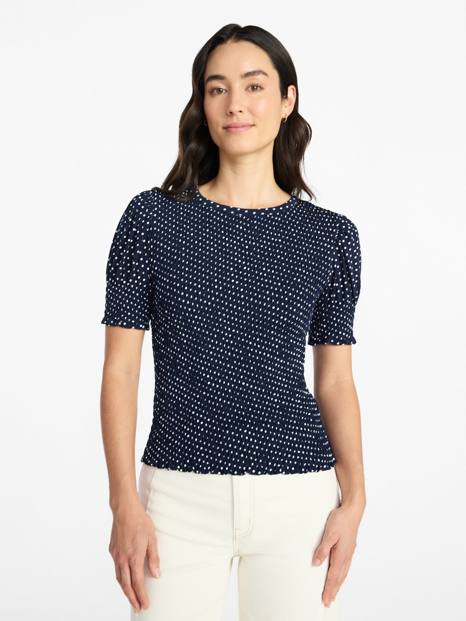 Time and Tru Women's Smocked Top with Short Puff Sleeves, Sizes XS-XXXL ...