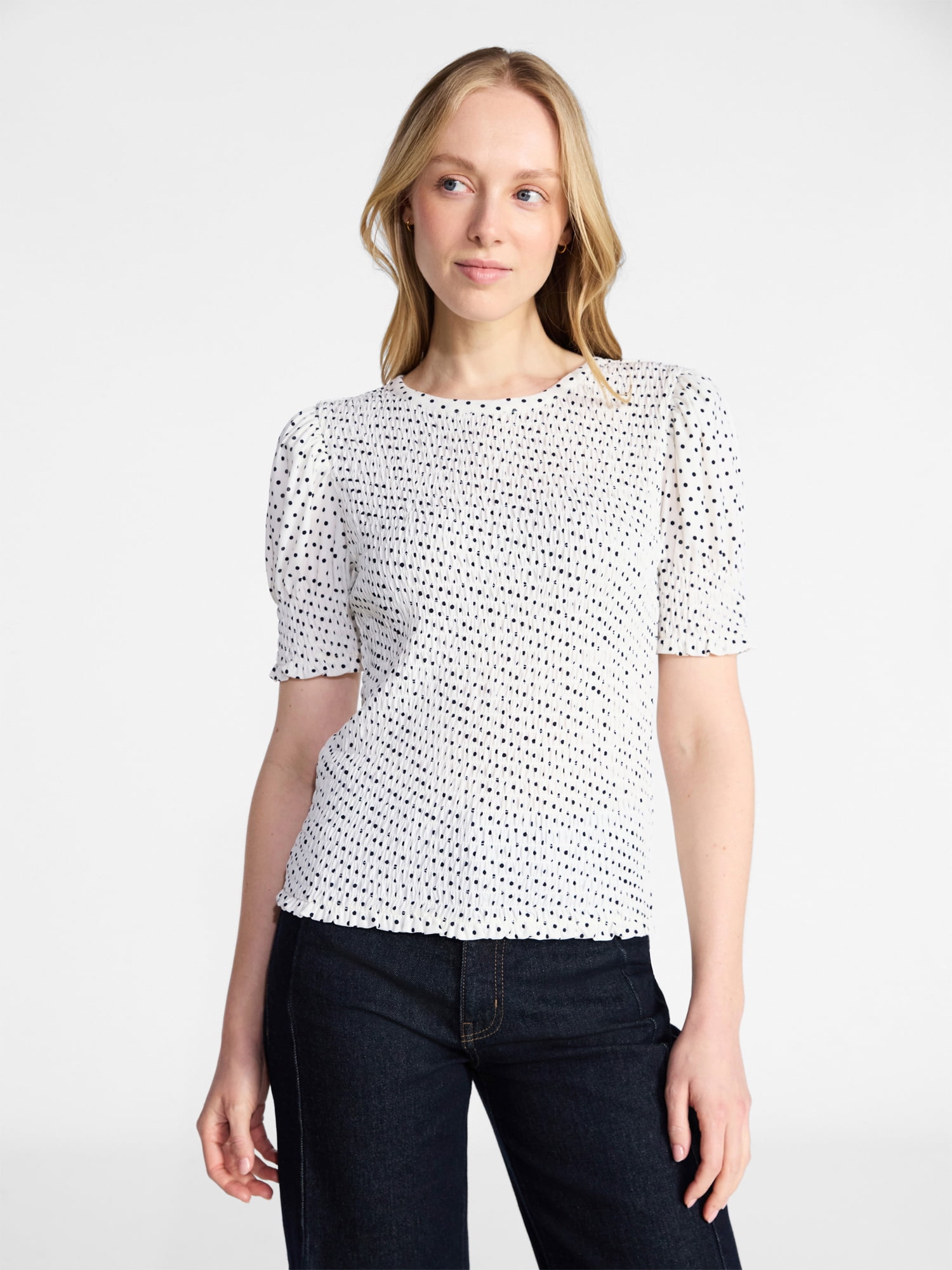 Time and Tru Women's Smocked Top with Short Puff Sleeves, Sizes XS-XXXL ...