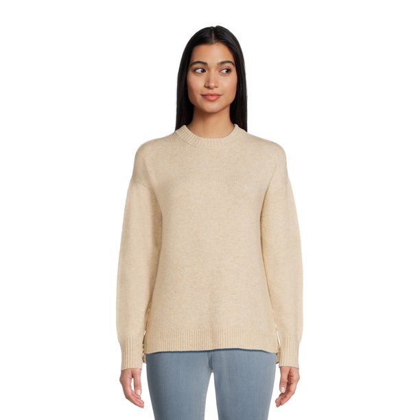 Time and Tru Women's Side Button Crew Neck Sweater, Midweight, Sizes XS ...