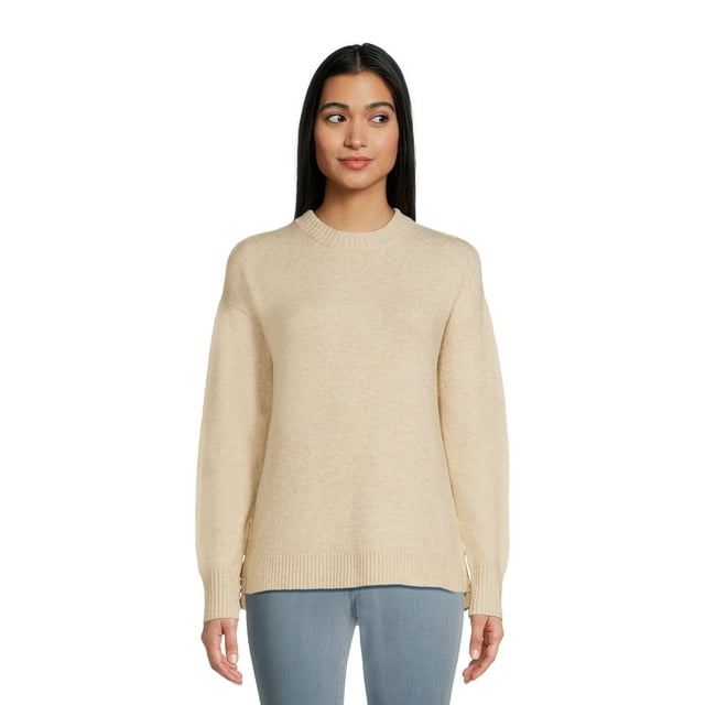 Time and Tru Women's Side Button Crew Neck Sweater, Midweight, Sizes XS ...