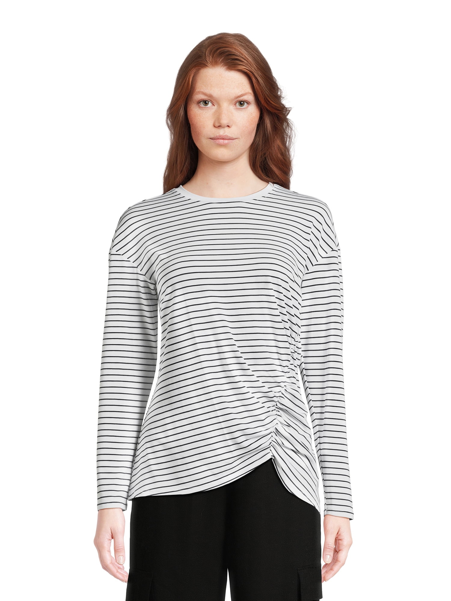 Time & Tru Women's Ruched Pullover Shirt, Long Sleeve, XS-XXXL ...
