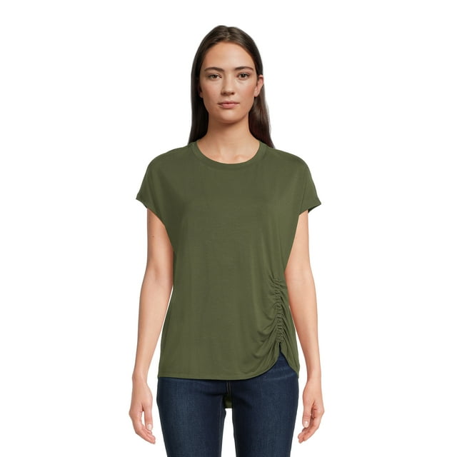 Time and Tru Women's Side Ruched Tee with Short Sleeves, Sizes XS-3XL ...