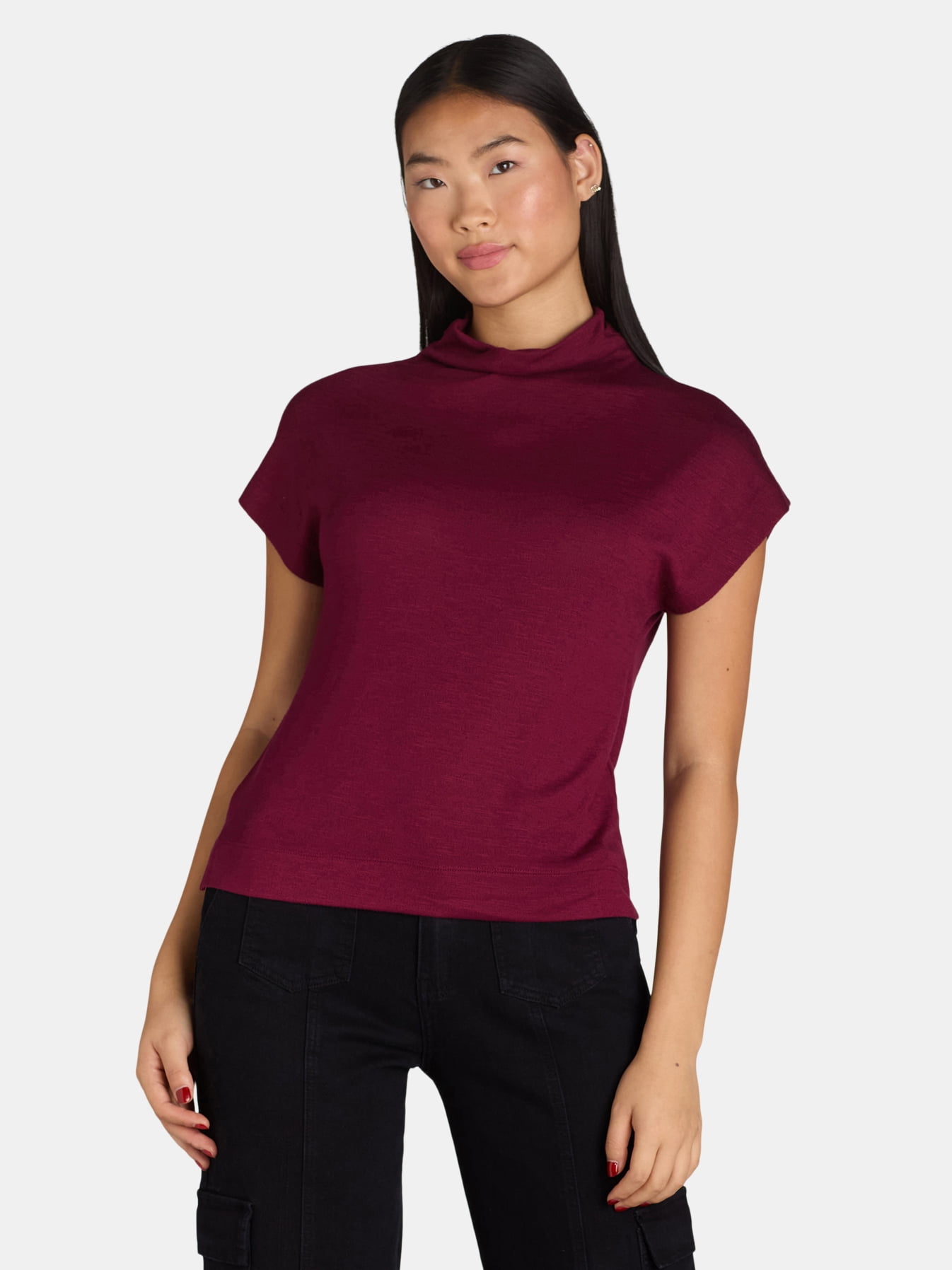 Time and Tru Women's Mock Neck Hacci Knit Tee, Sizes XS-XXXL - Walmart.com
