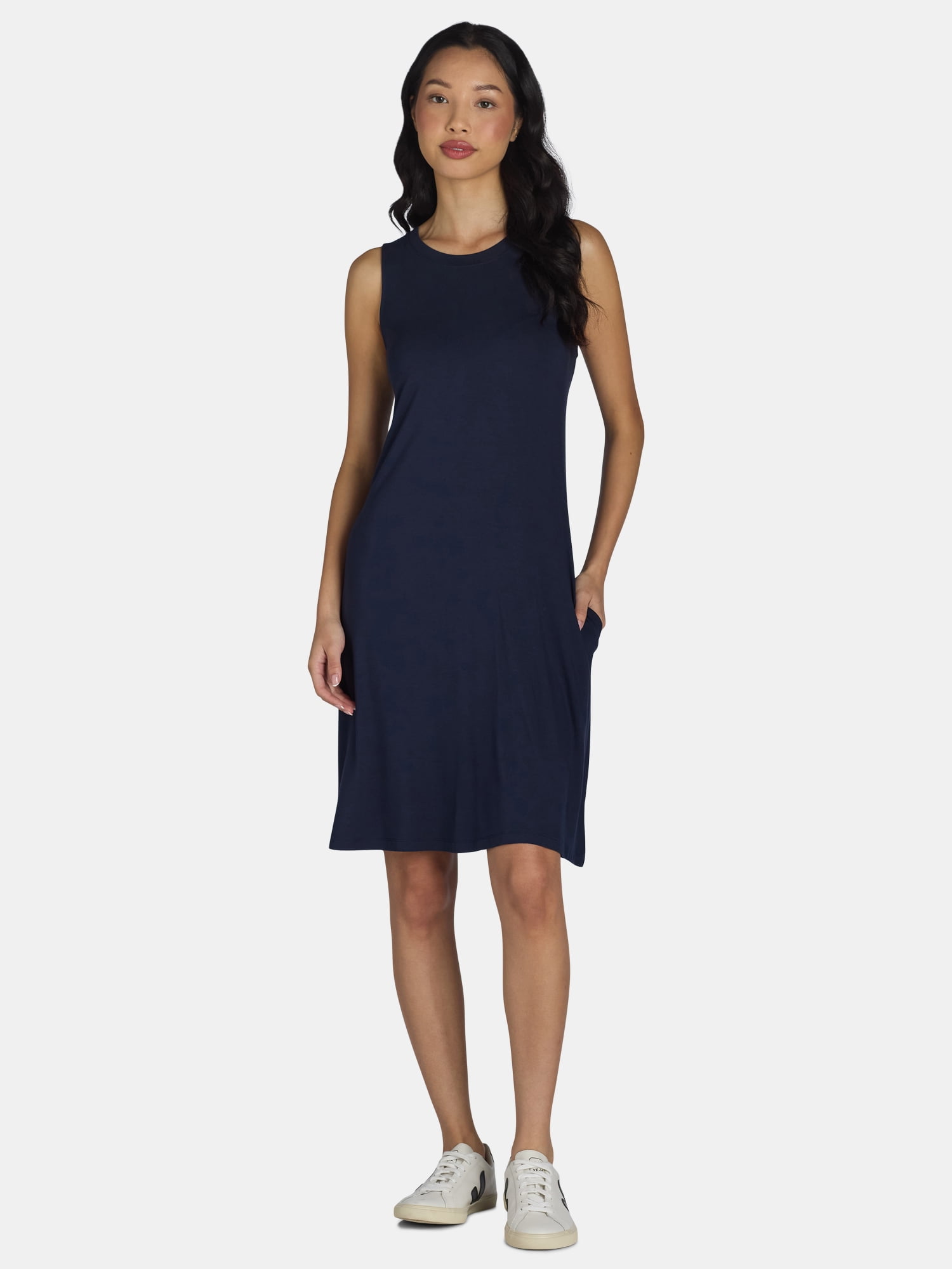 Time and Tru Women's Sleeveless Knit Swing Dress, Mini, Relaxed Fit ...