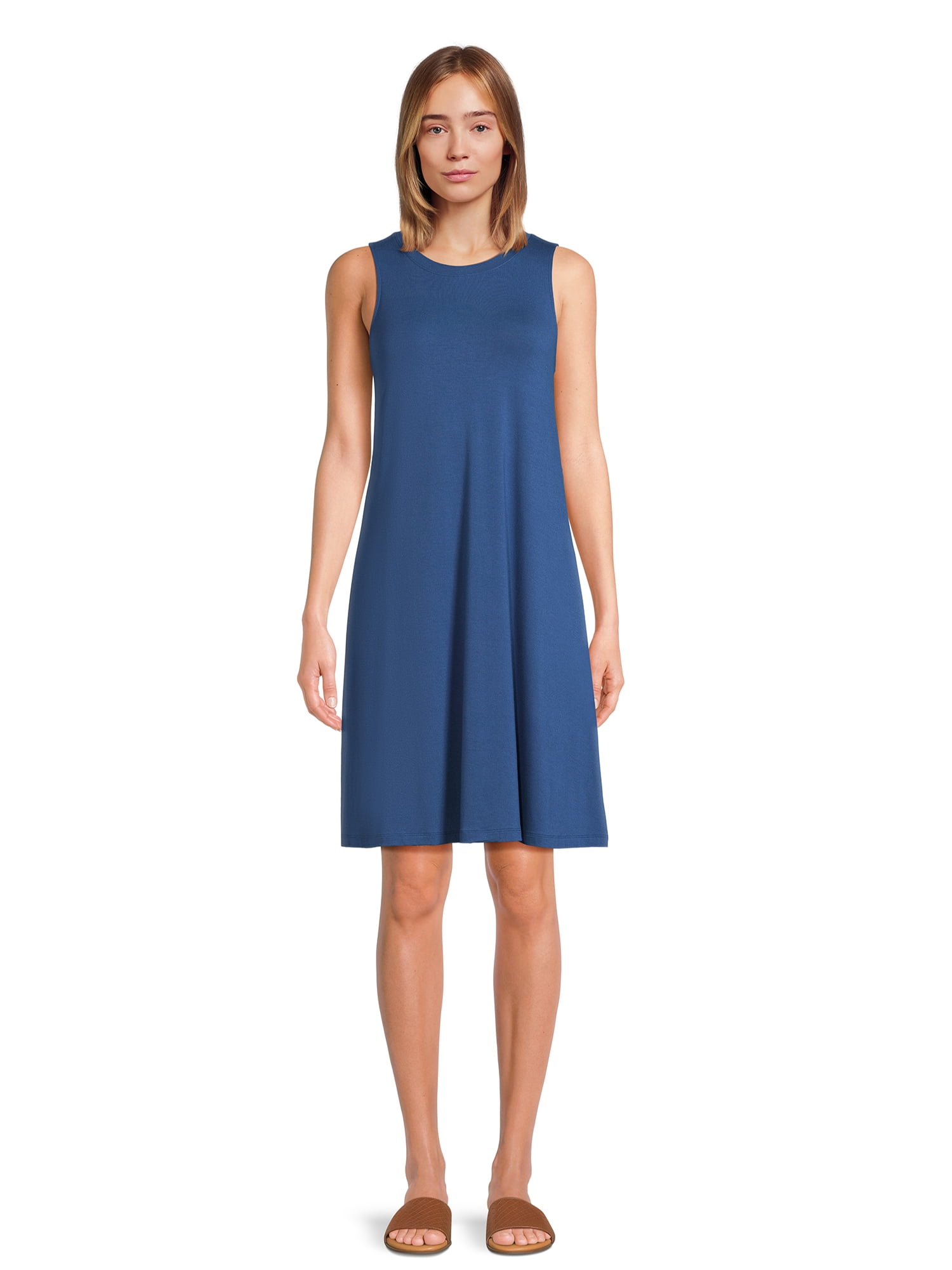 Time and Tru Women's Sleeveless Knit Swing Dress, Sizes XS-XXXL ...