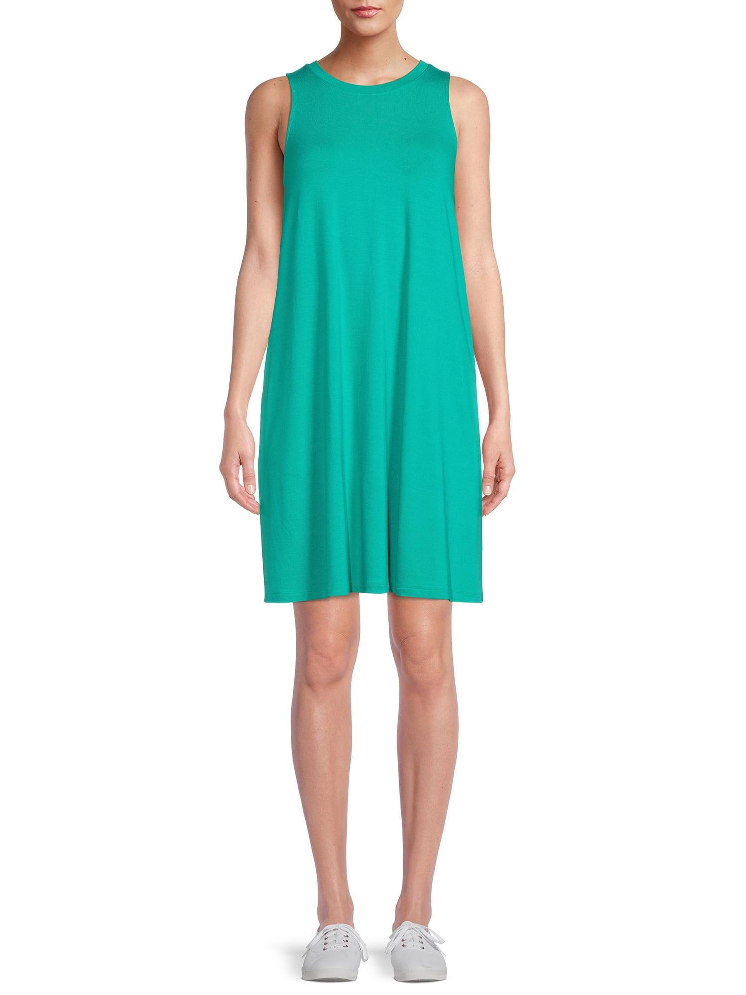 Time & Tru Women's Sleeveless Knit Swing Dress with Pockets, Sizes XS ...