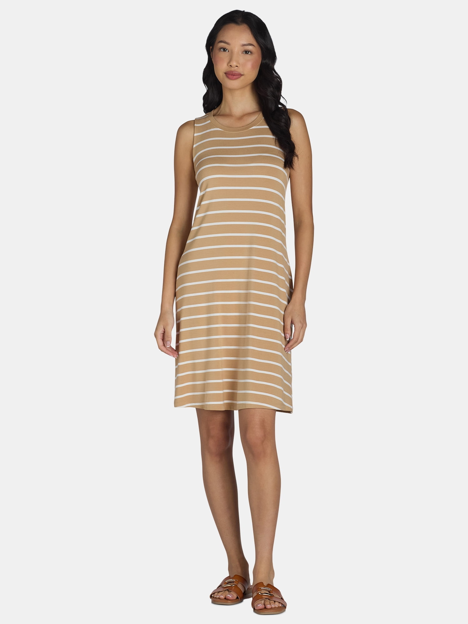 Time and Tru Women's Sleeveless Knit Swing Dress, Mini Length, Relaxed ...