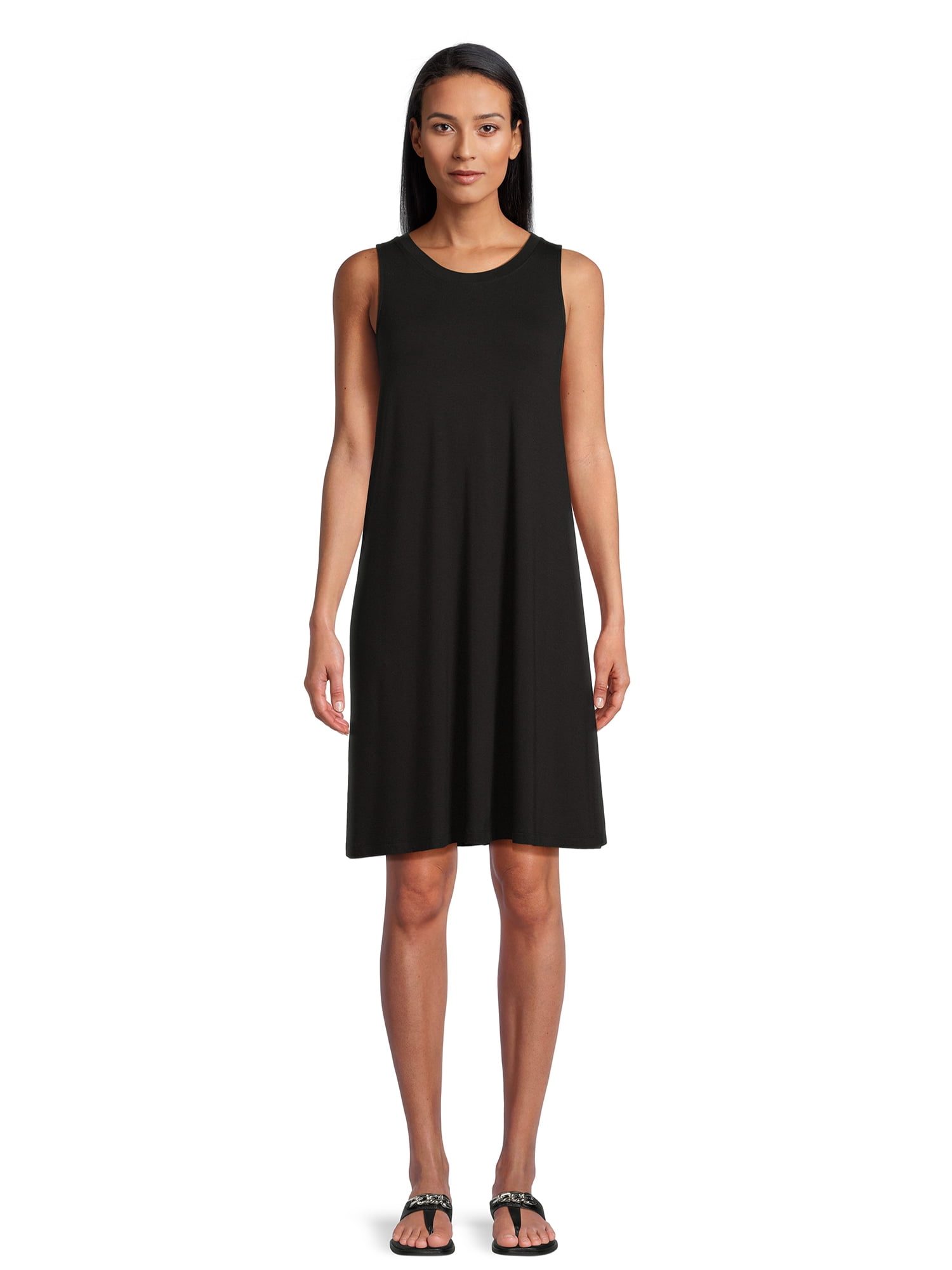 Time & Tru Women's Sleeveless Knit Swing Dress, XS-XXXL, Soft Stretch ...