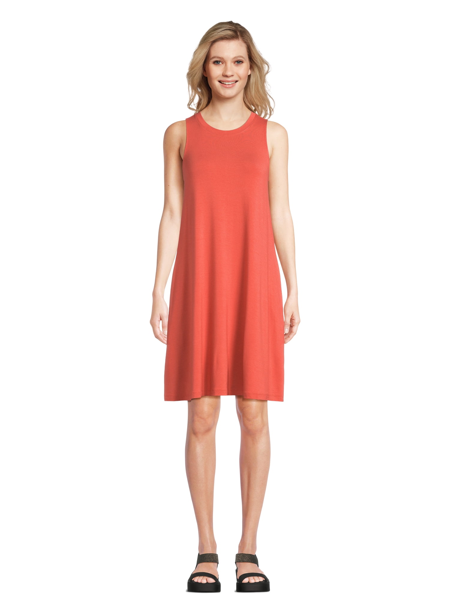 Time and Tru Women's Sleeveless Knit Swing Dress, Sizes XS-XXXL ...