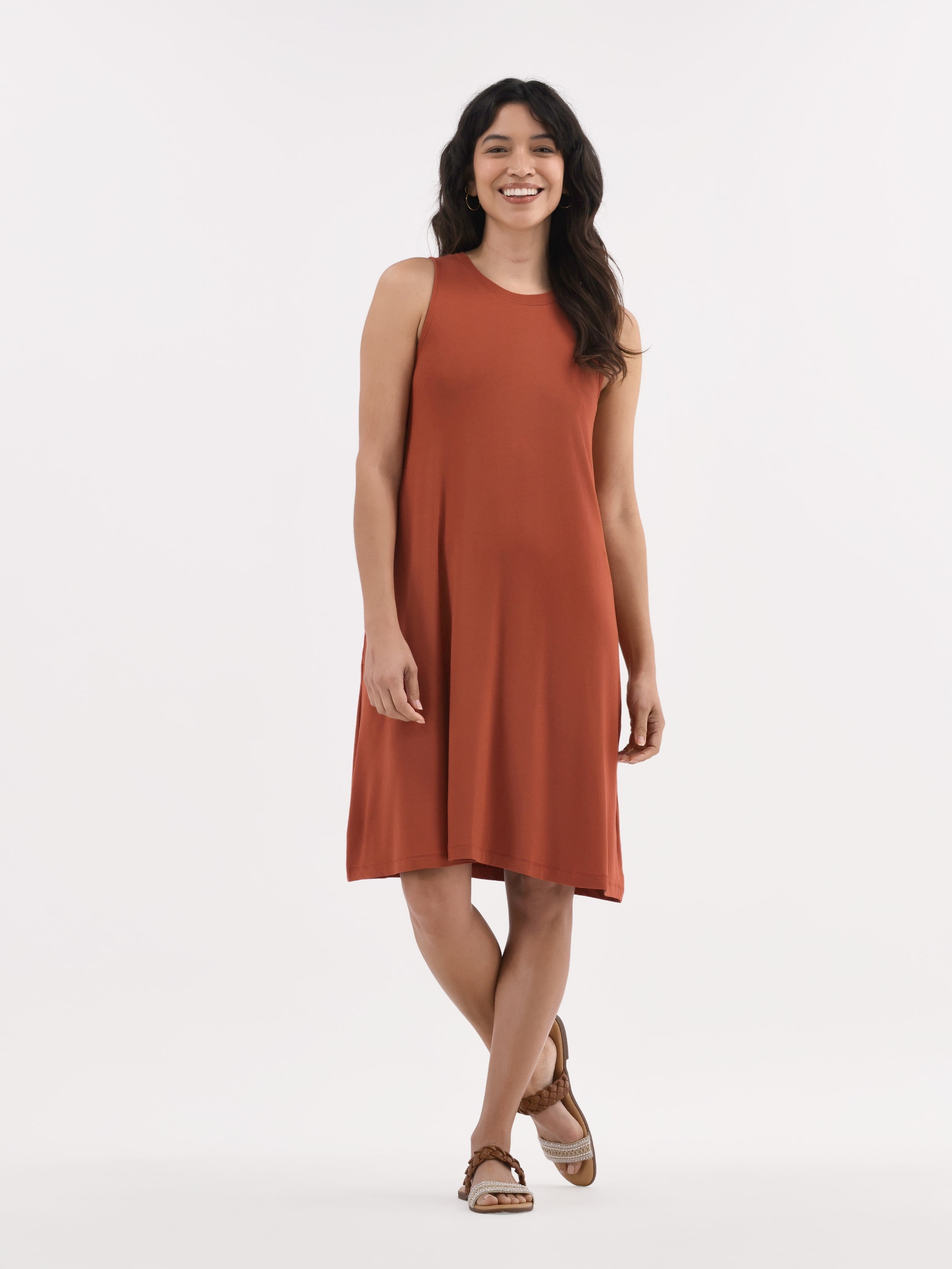 Time and Tru Women's Sleeveless Knit Swing Dress, Sizes XS-XXXL ...